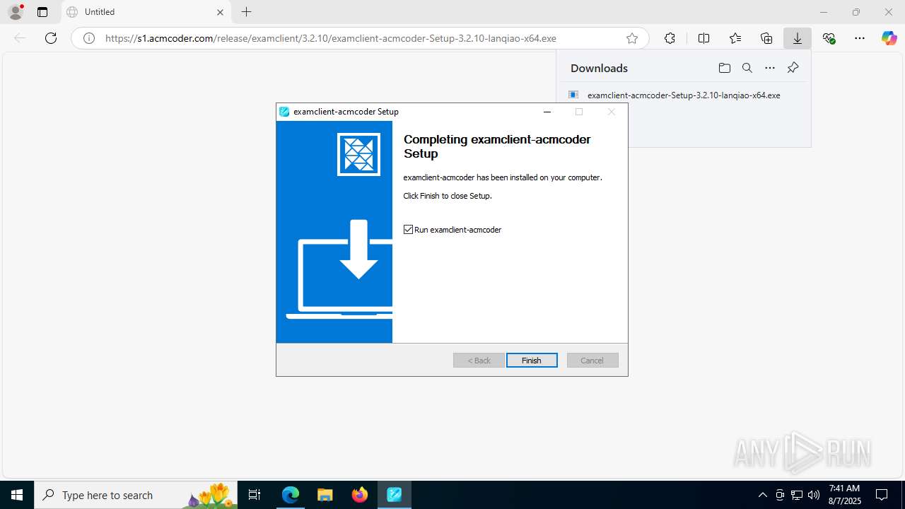 Malware analysis https://s1.acmcoder.com/release/examclient/3.2.10/examclient-acmcoder-Setup-3.2 ...