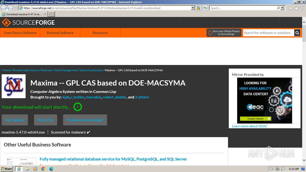 Malware analysis https://sourceforge.net/projects/maxima/files/Maxima-Windows/5.47.0-Windows ...