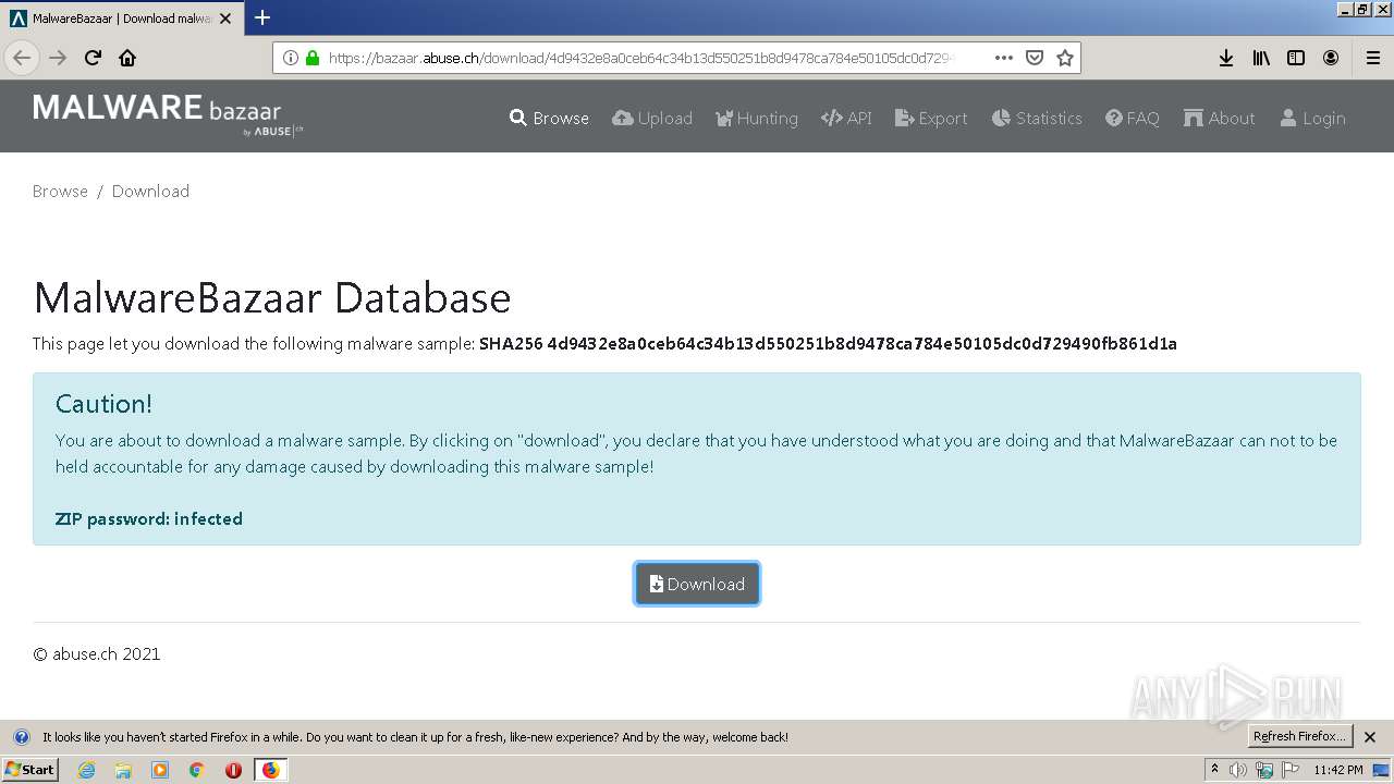 Malware analysis https://bazaar.abuse.ch/download ...