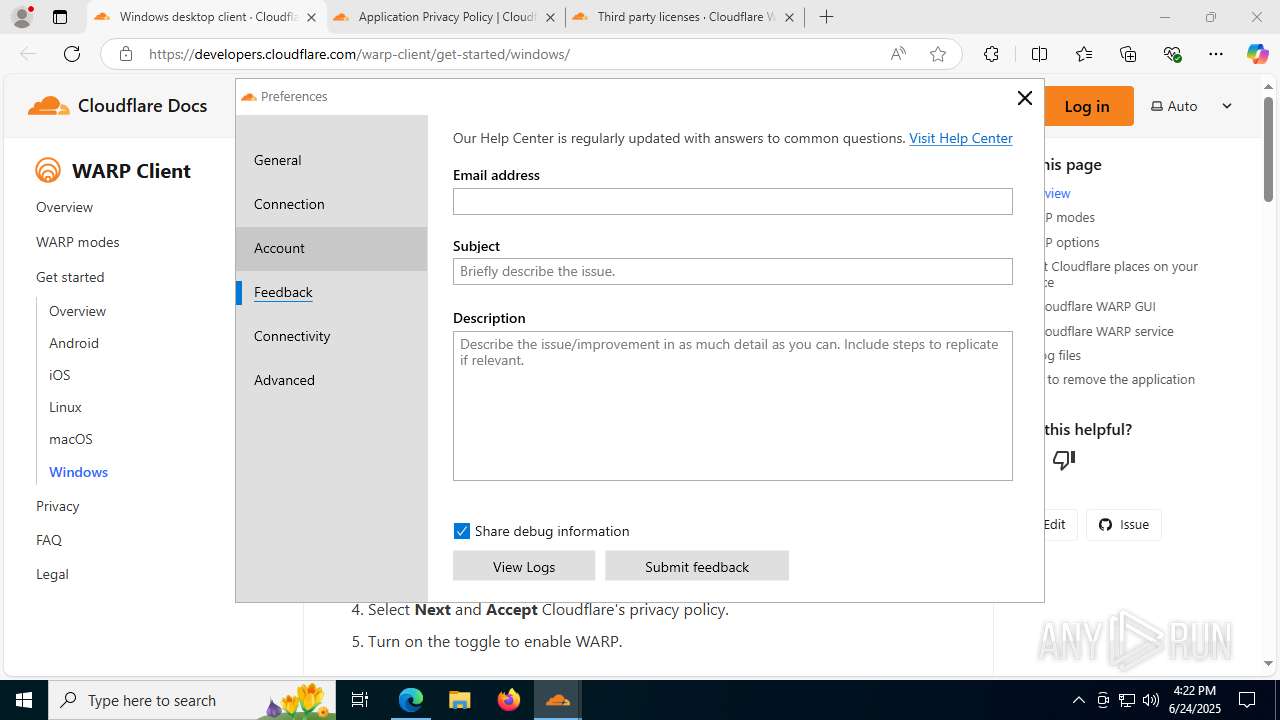 Malware analysis https://developers.cloudflare.com/warp-client/get-started/windows/ Malicious ...