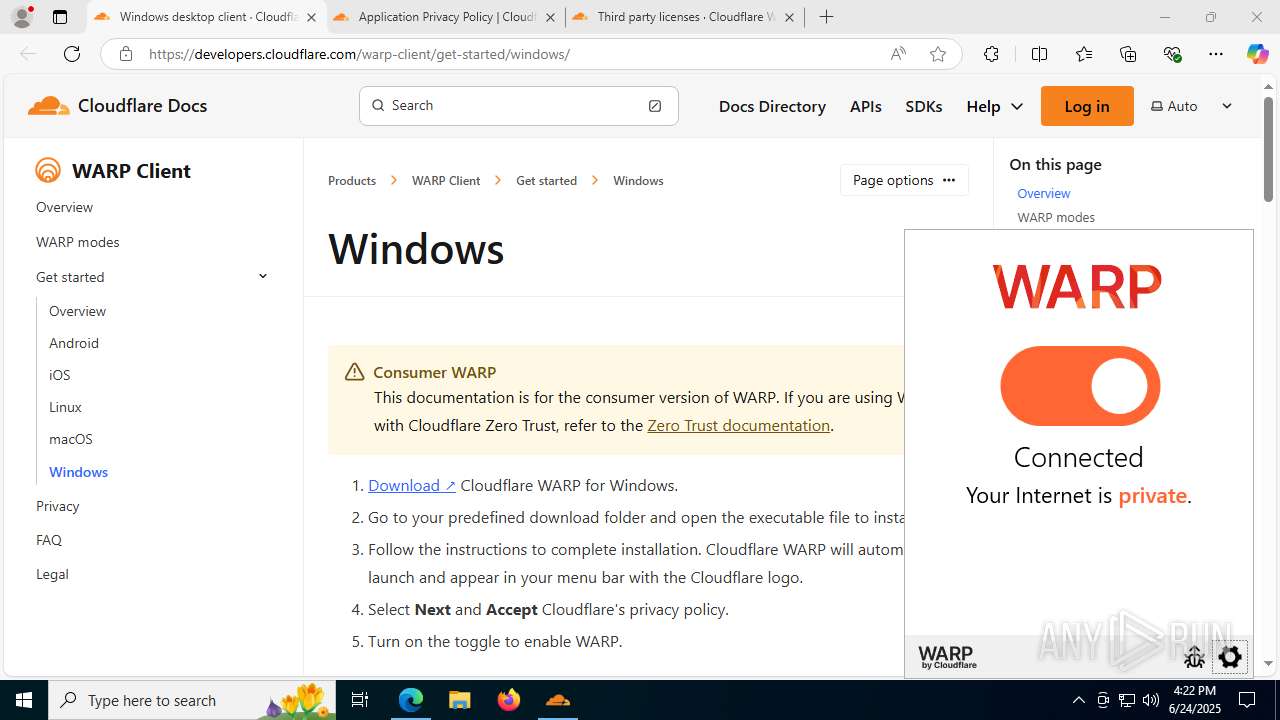 Malware analysis https://developers.cloudflare.com/warp-client/get-started/windows/ Malicious ...