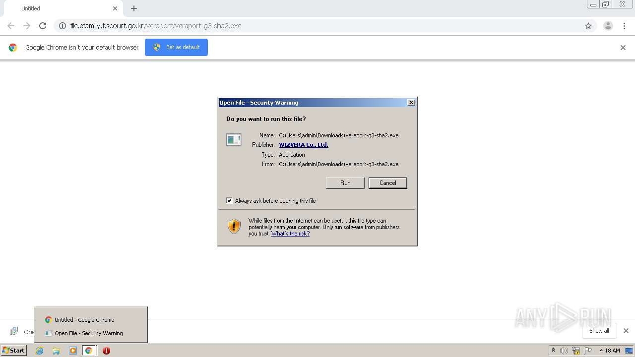 Malware analysis http://file.efamily.f.scourt.go.kr/veraport/veraport-g3-sha2.exe Malicious ...