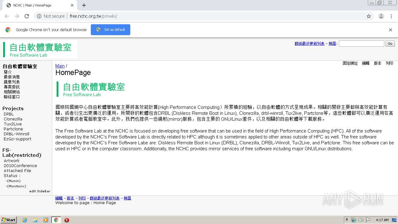 Analysis http://free.nchc.org.tw No threats detected - Interactive analysis ANY.RUN