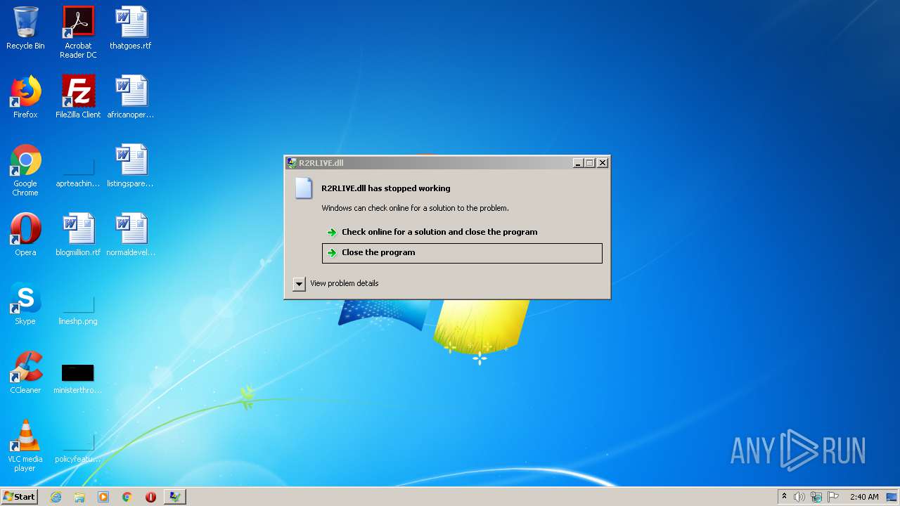 Malware analysis C:\Users\admin\AppData\Local\Temp\R2RLIVE.dll No threats detected | ANY.RUN ...