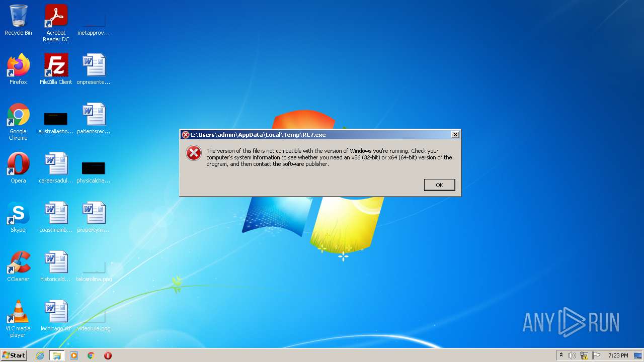Analysis RC7.exe (MD5: A160A9A5811FC070365AA9440677176D) No threats ...