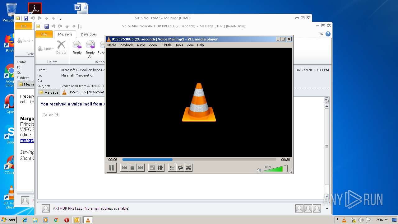 Analysis Suspicious VM.msg (MD5: 067E2447951F3FBCEC5A922CD16B19E2) Malicious activity ...