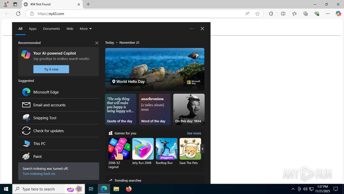 Analysis https://ey43.com Malicious activity - Interactive analysis ANY.RUN