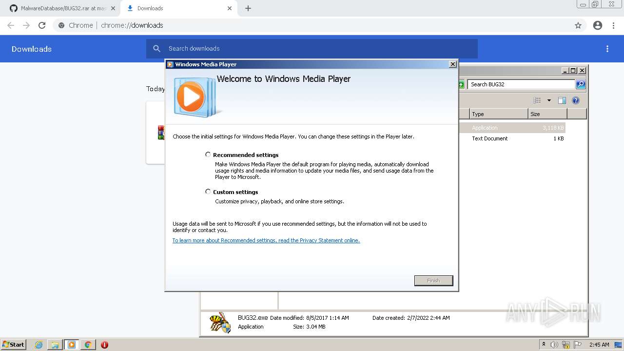 Malware analysis https://github.com/acastillorobles77/MalwareDatabase/blob/master/BUG32.rar ...