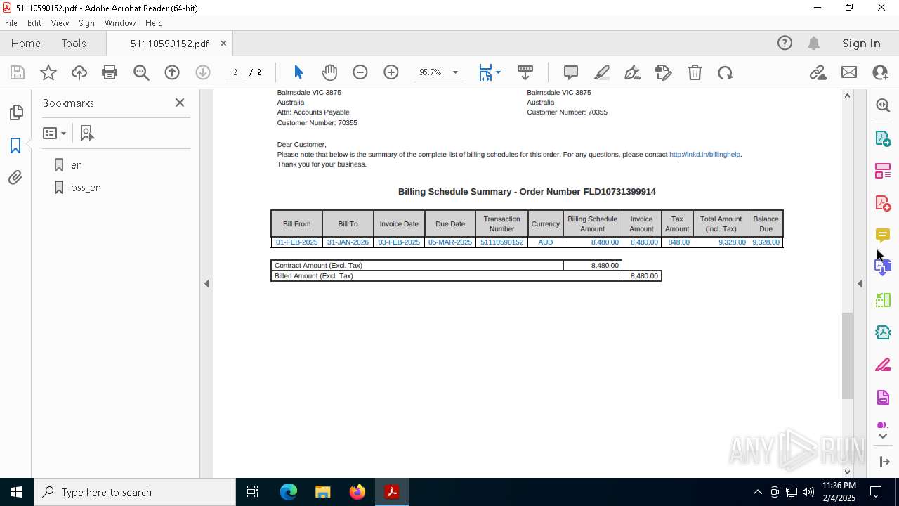 Analysis 51110590152.pdf (MD5: 3D8C34173CB06C89312BA699BD34A722) No threats detected ...
