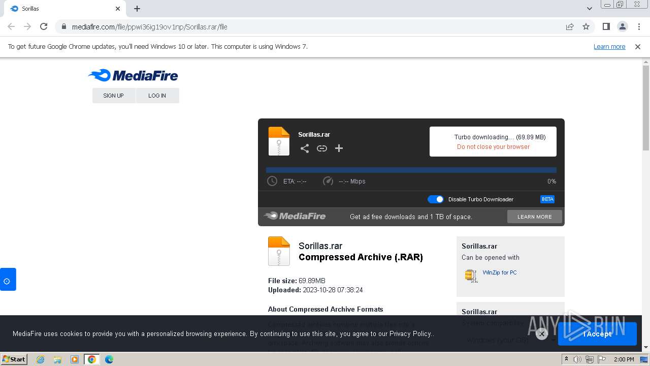 Malware analysis https://www.mediafire.com/file/ppwi36ig19ov1np/Sorillas.rar/file Malicious ...