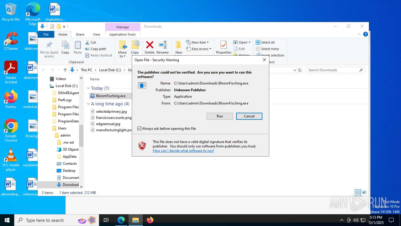 Malware analysis https://github.com/injuriez/Bloomfisching/releases/download/1.3.1/BloomFisching ...