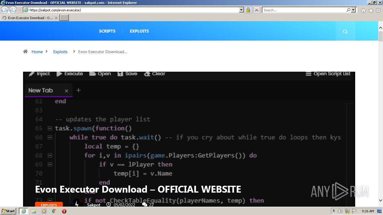 Malware analysis https://sakpot.com/evon-executor/ Malicious activity ...