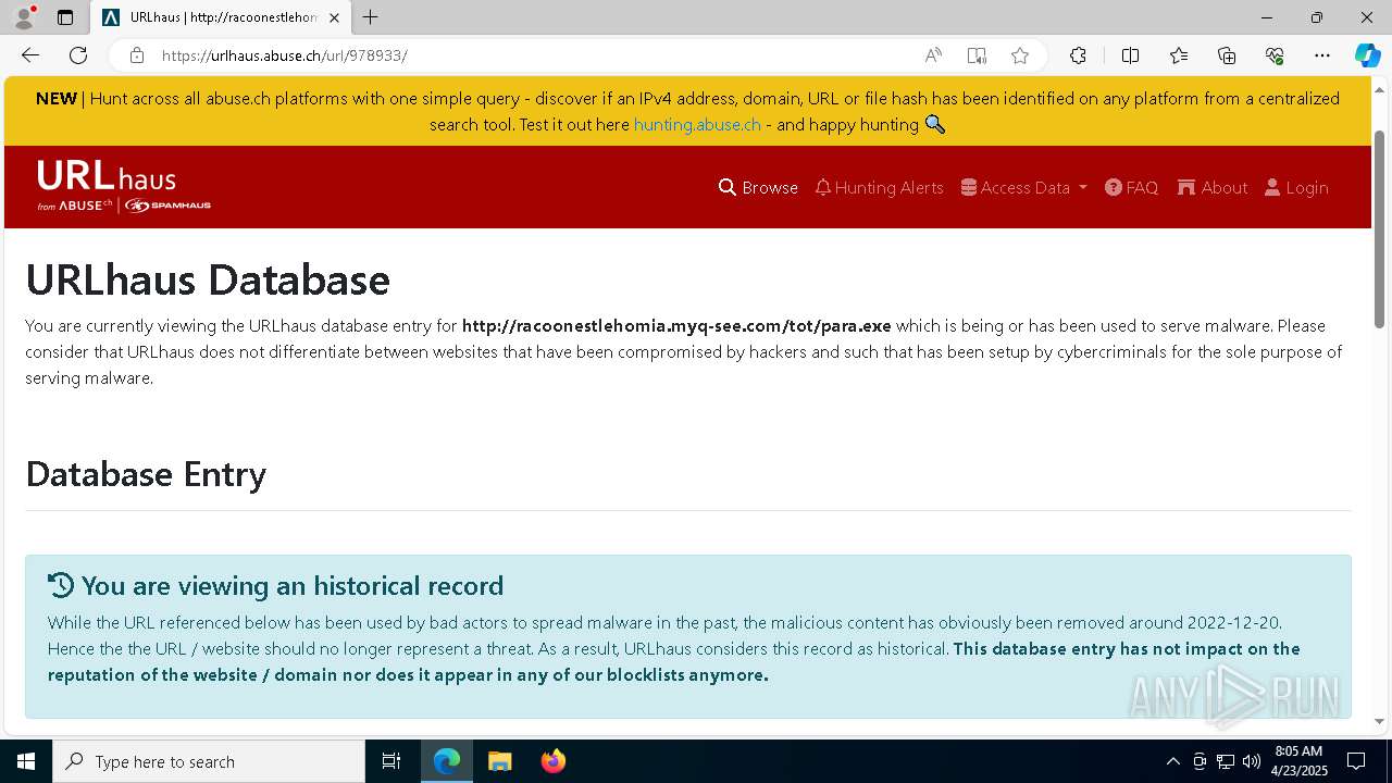 Analysis https://urlhaus.abuse.ch/url/978933/ No threats detected - Interactive analysis ANY.RUN