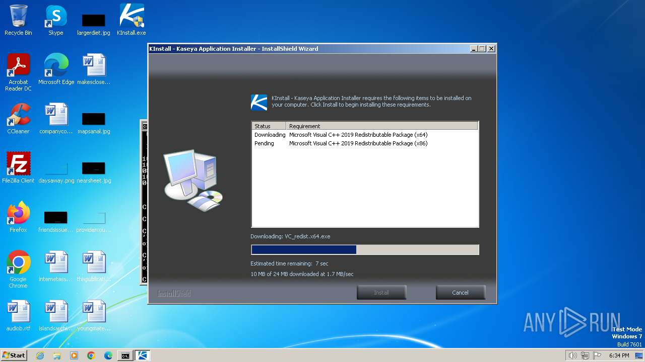 Malware Analysis Kinstall.exe.7z Malicious Activity