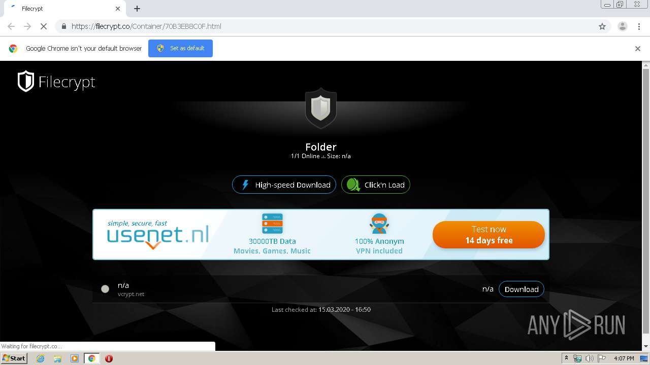 Malware analysis https://filecrypt.cc/Container/70B3EB8C0F.html No threats detected | ANY.RUN ...