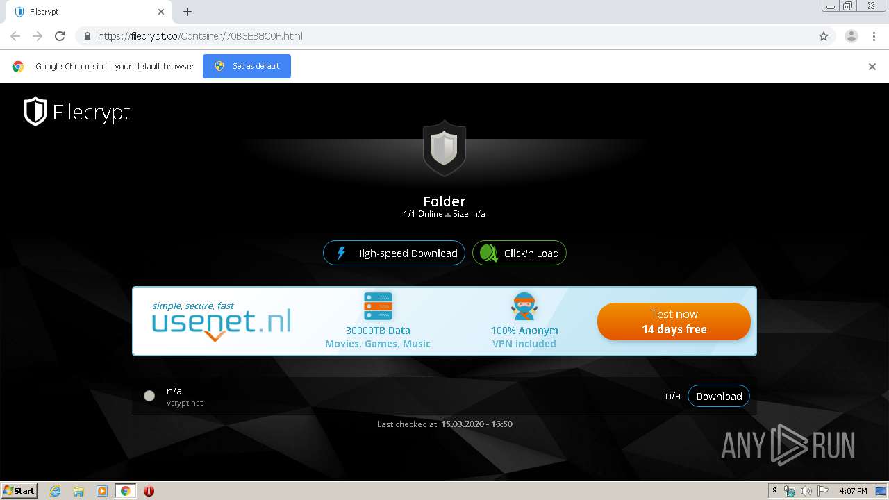Malware analysis https://filecrypt.cc/Container/70B3EB8C0F.html No threats detected | ANY.RUN ...
