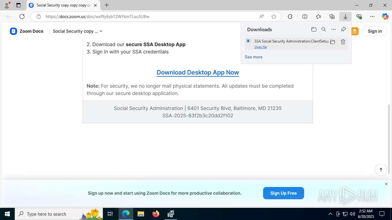 Analysis https://docs.zoom.us/doc/wxf9y6sbT2WYkmTLxu5URw Malicious activity - Interactive ...
