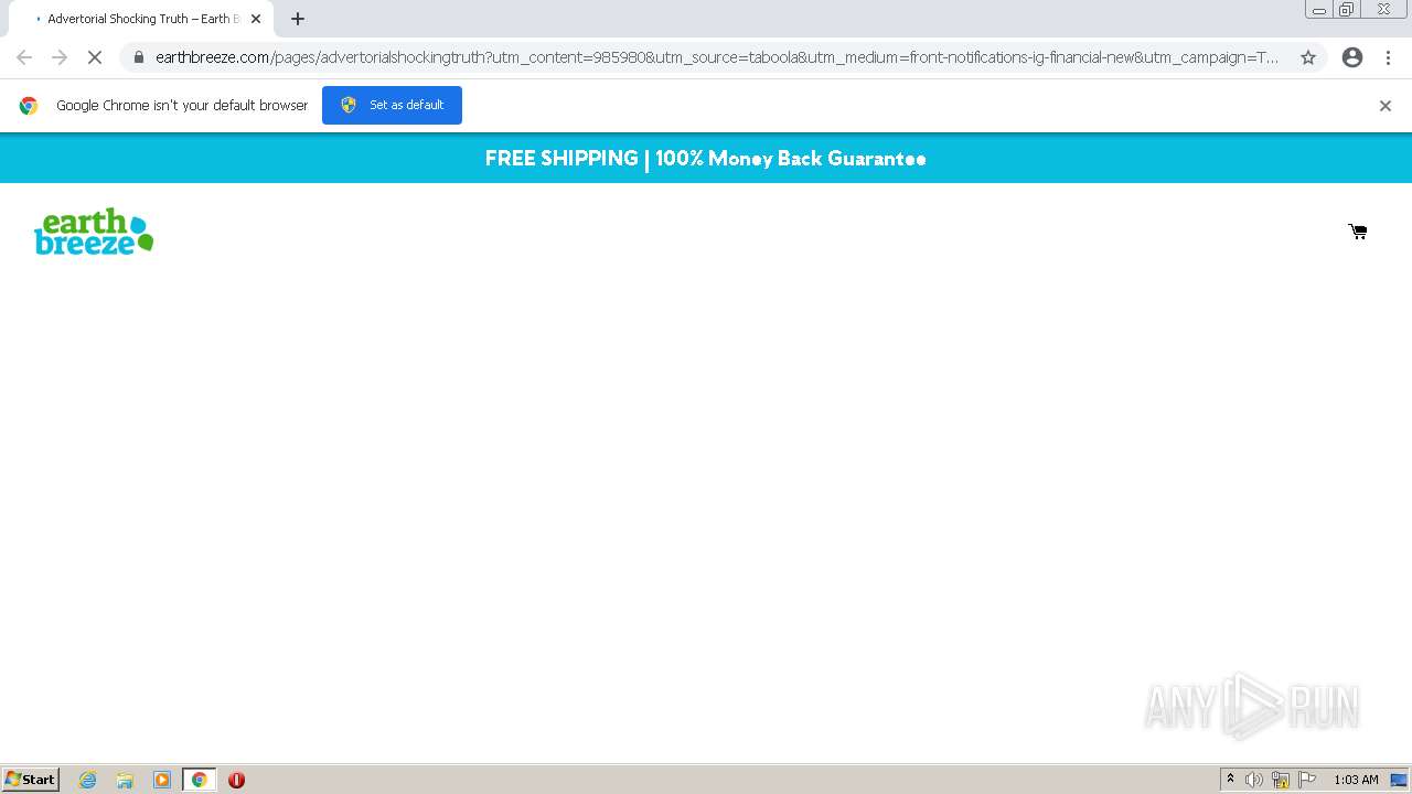 Malware analysis https://www.earthbreeze.com/pages/advertorialshockingtruth?utm_content=985980 ...