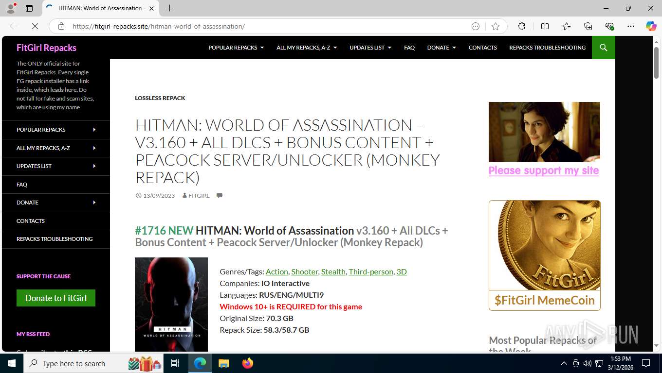 Malware analysis https://fitgirl-repacks.site/hitman-world-of ...