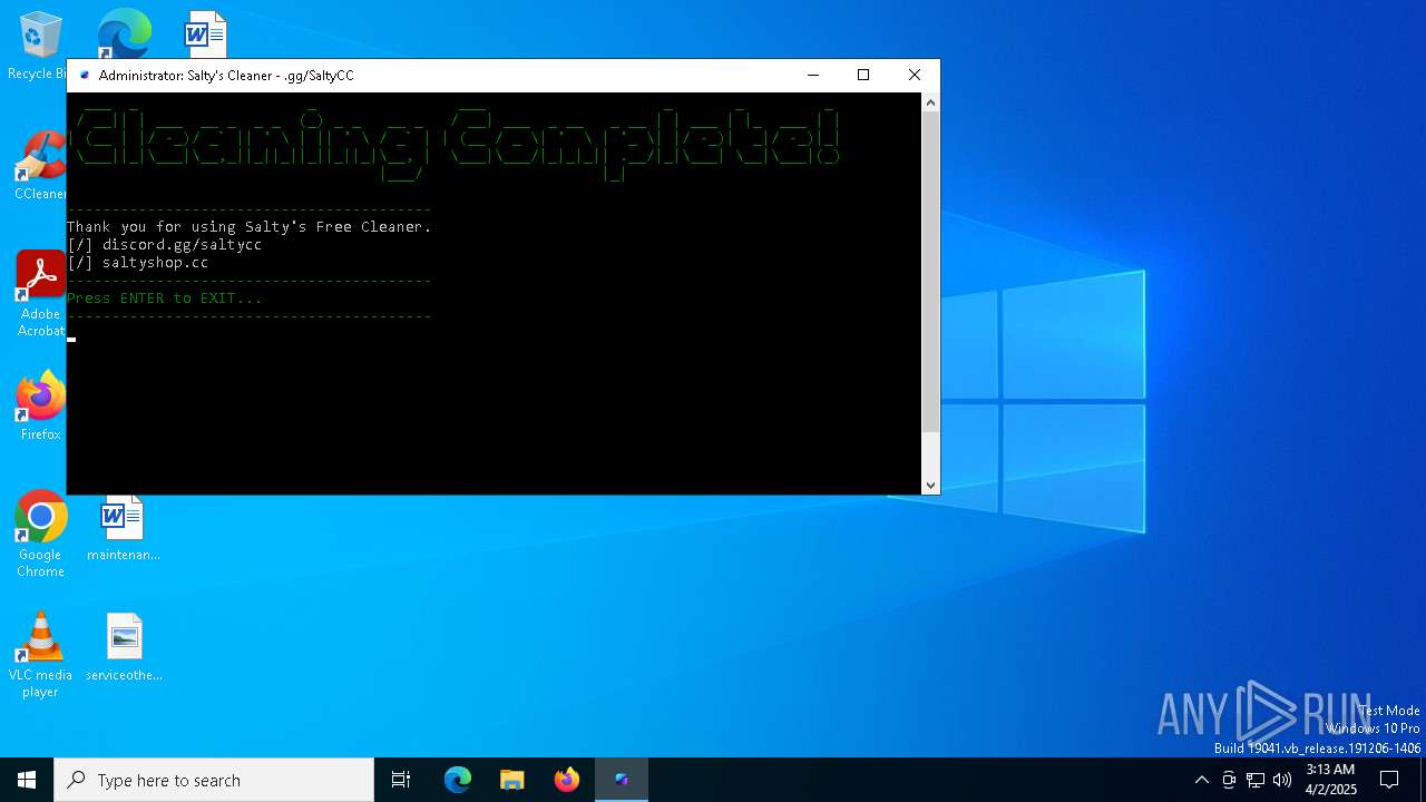 Malware analysis Salty Cleaner.exe Malicious activity | ANY.RUN ...