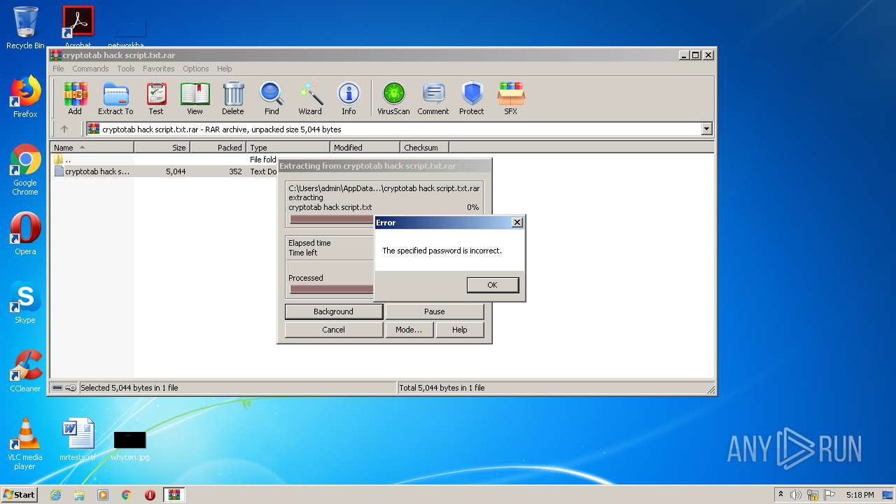 Malware Analysis Cryptotab Hack Script.txt.rar No Threats Detected