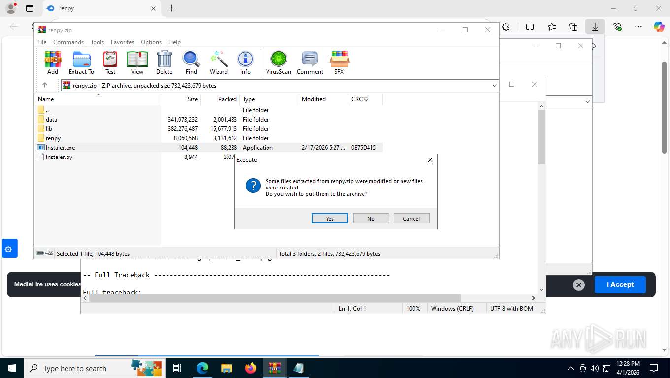 Malware analysis https://www.mediafire.com/file/pjdgm09ywtaykv7/renpy ...