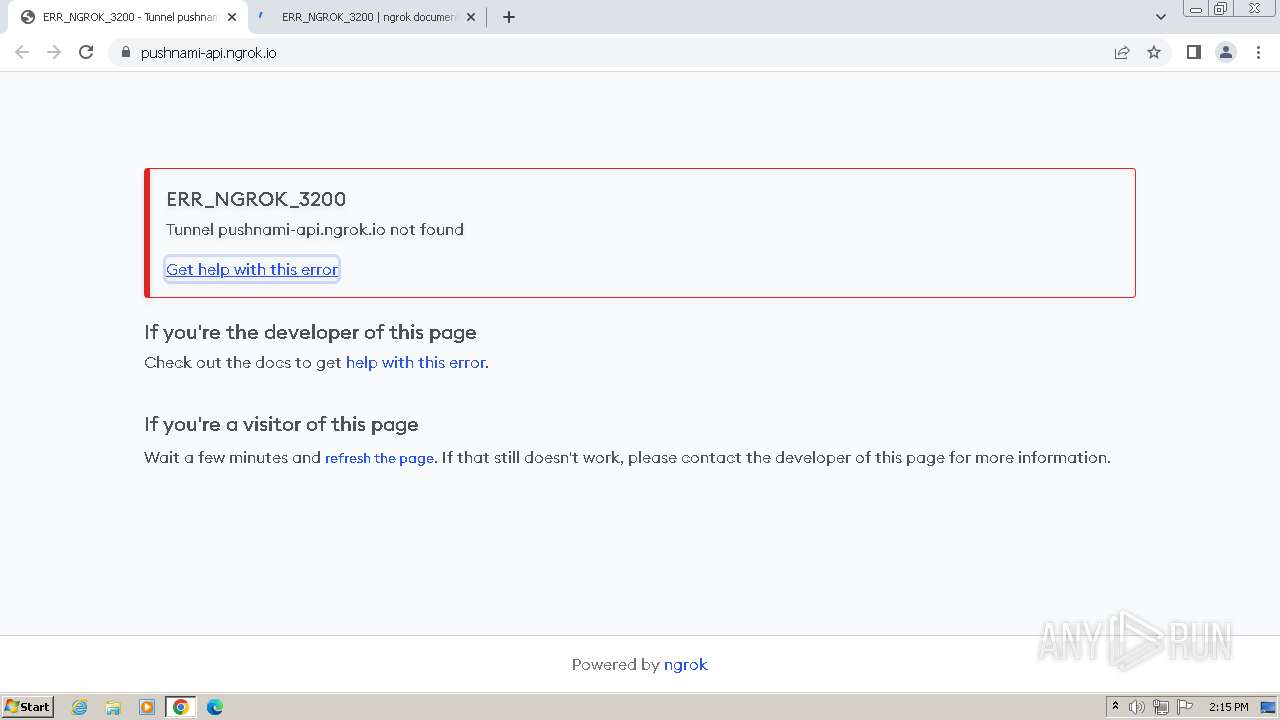 Analysis pushnami-api.ngrok.io Malicious activity - Interactive analysis ANY.RUN