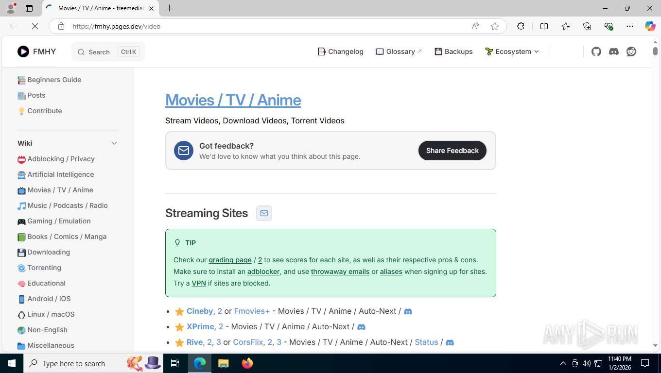 Malware analysis https://fmhy.pages.dev/video Malicious activity | ANY.RUN - Malware Sandbox Online