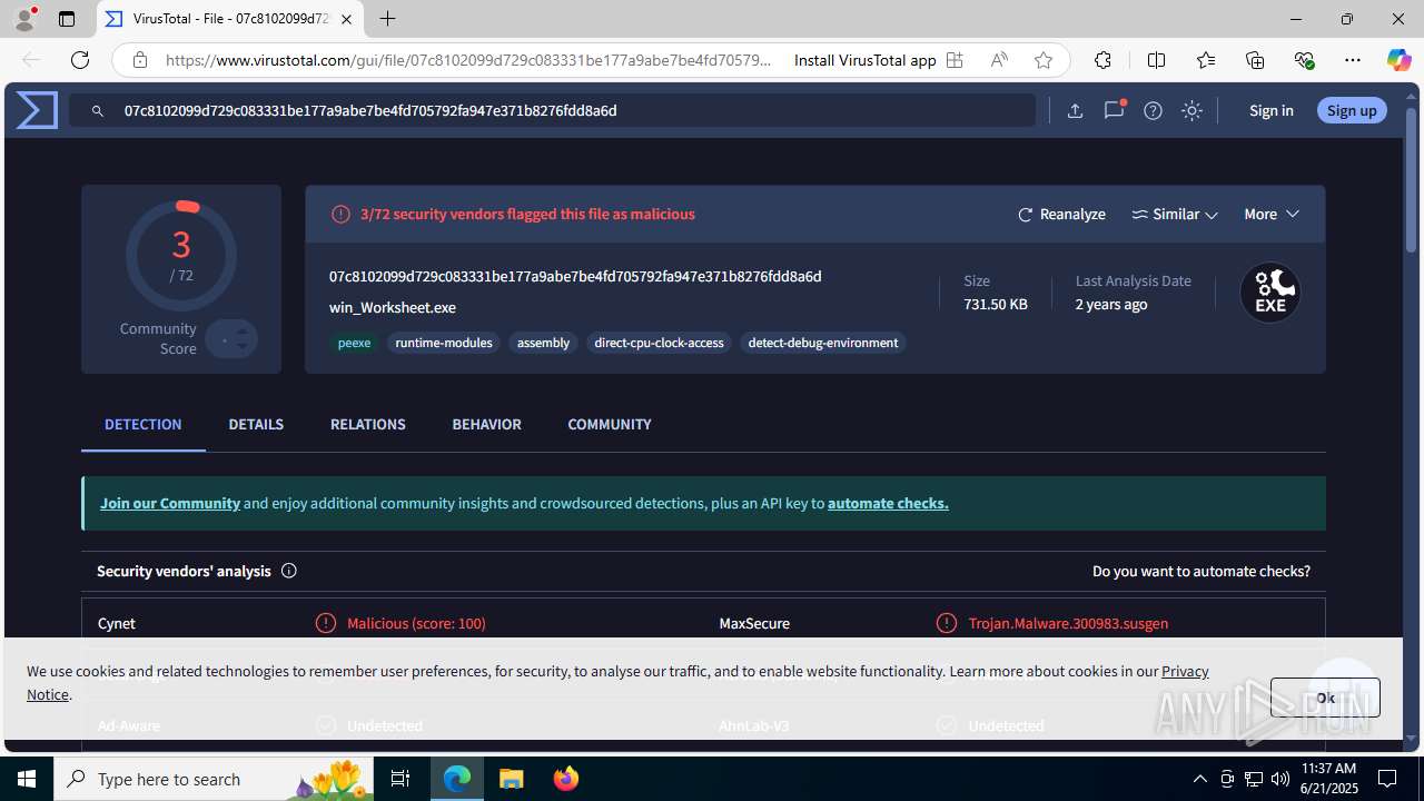 Analysis https://www.virustotal.com/gui/file ...