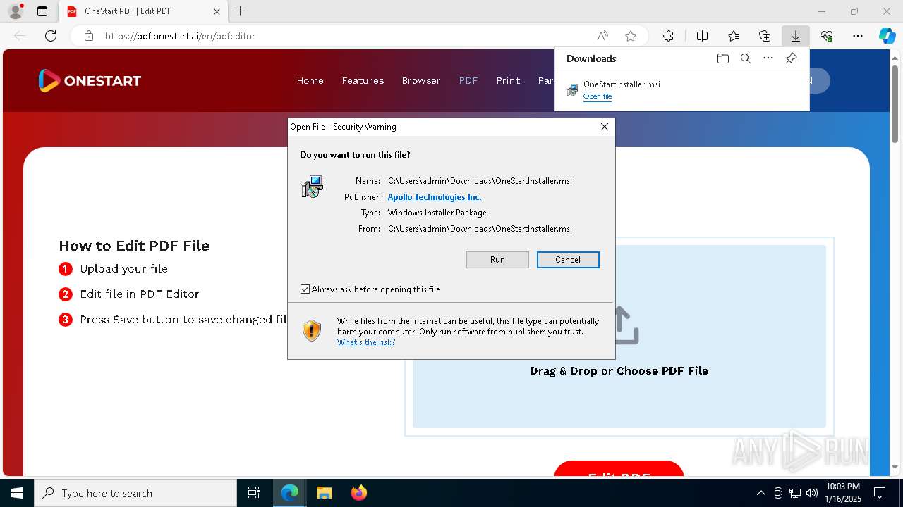 Malware analysis https://pdf.onestart.ai/en/pdfeditor Malicious activity | ANY.RUN - Malware ...