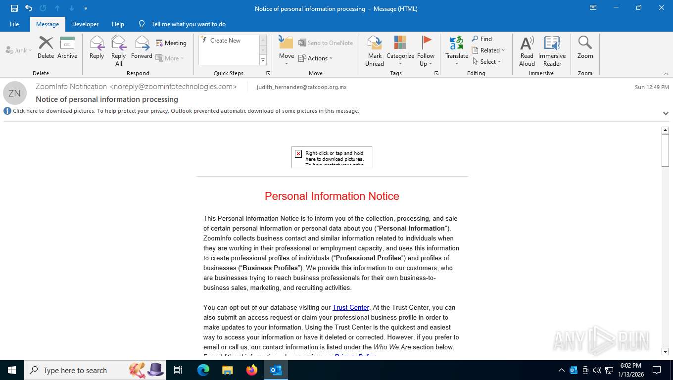 Malware analysis Notice of personal information processing.eml No ...