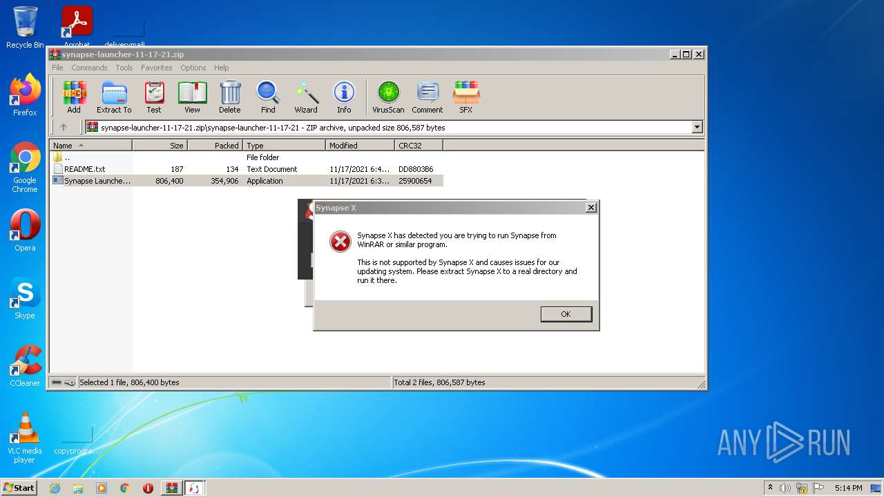Analysis synapse-launcher-11-17-21.zip (MD5 ...