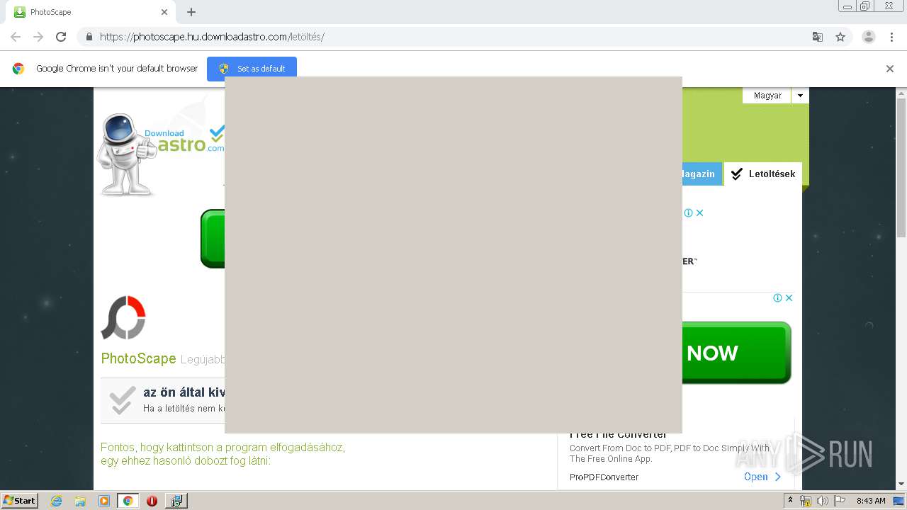 Analysis http://photoscape.hu.downloadastro.com/let%C3%B6lt%C3%A9s/ Malicious activity ...