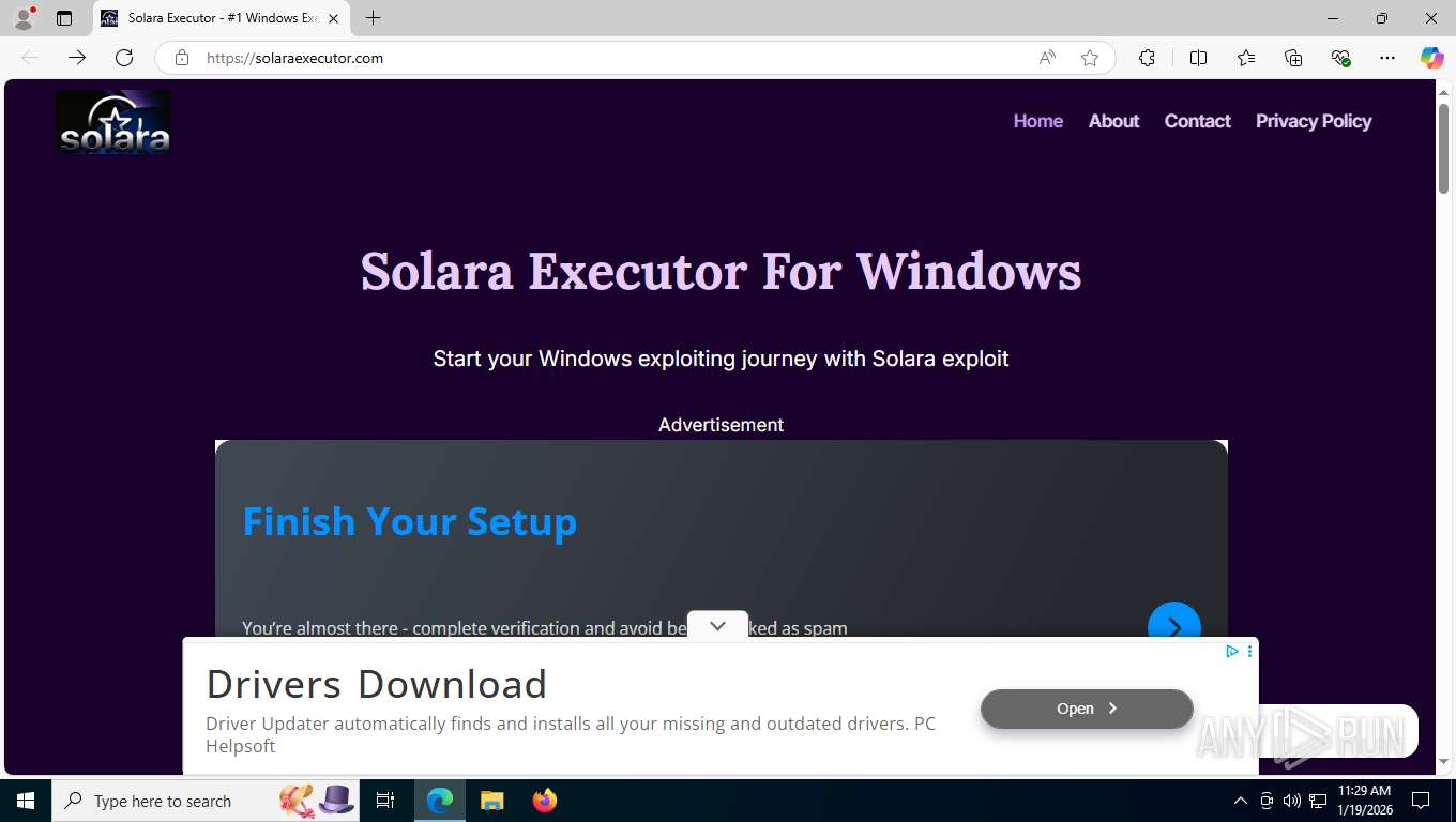 Malware analysis https://solaraexecutor.com/ Malicious activity | ANY.RUN - Malware Sandbox Online