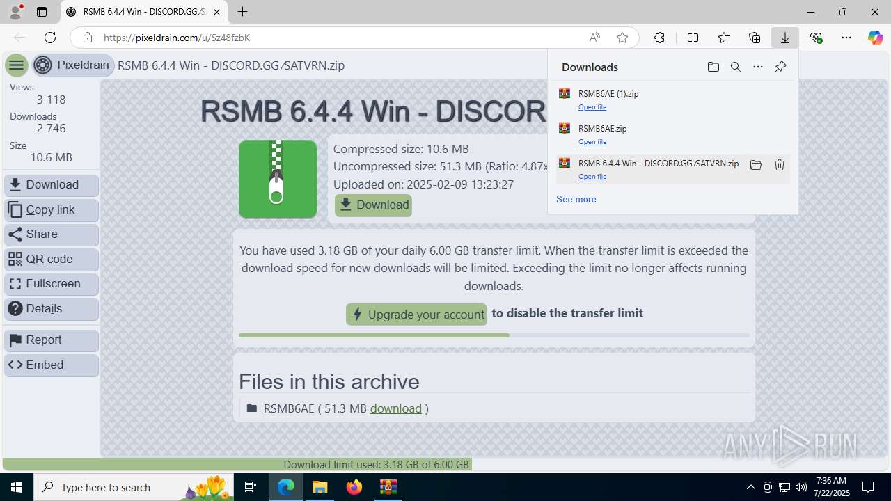 Malware analysis https://pixeldrain.com/u/Sz48fzbK Malicious activity ...