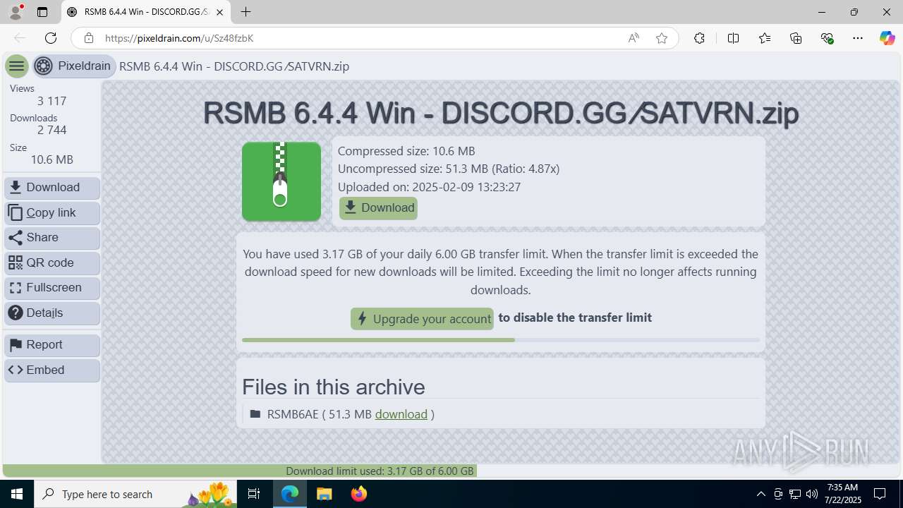 Malware analysis https://pixeldrain.com/u/Sz48fzbK Malicious activity ...