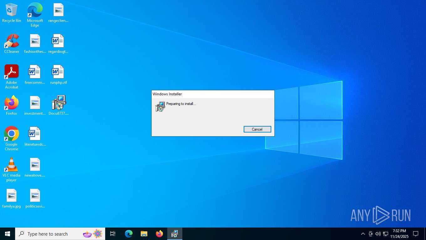 Malware analysis Docu8737.msi Malicious activity | ANY.RUN - Malware Sandbox Online