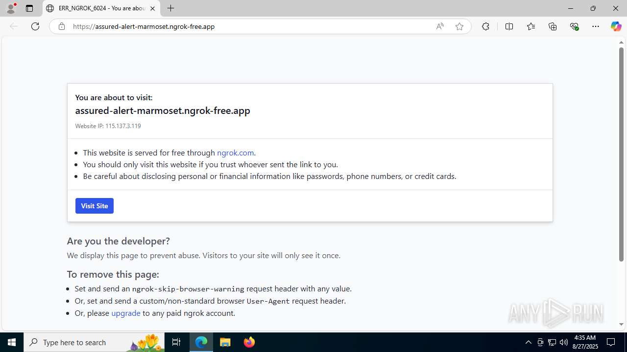 Malware analysis assured-alert-marmoset.ngrok-free.app Malicious ...