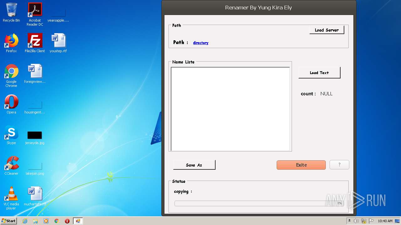 Analysis Renamer By Yung Kira Ely.exe (MD5: 30CEB91432EA235DB70764CD02C443B6) No threats ...