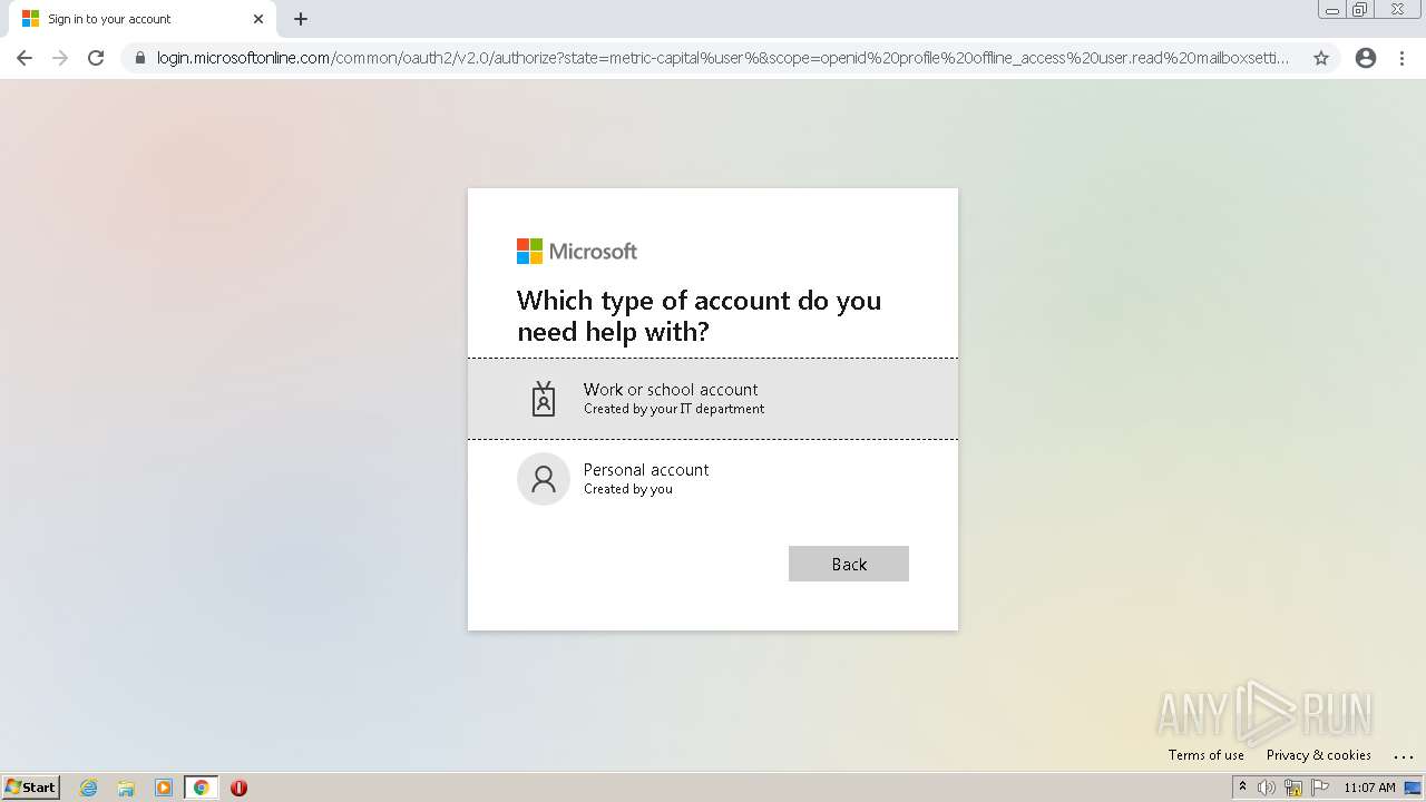 Malware analysis https://login.microsoftonline.com/common/oauth2/v2.0/authorize?state=metric ...