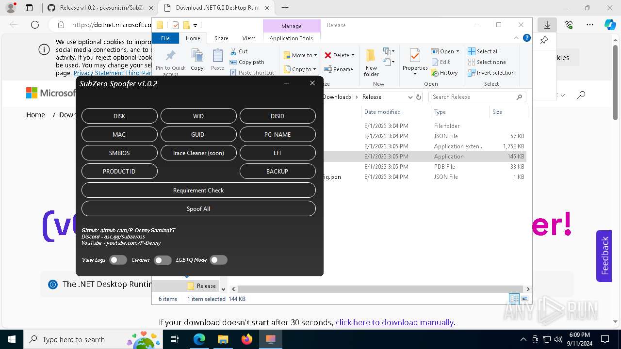 Malware analysis https://github.com/paysonism/SubZero-Spoofer/releases/tag/v1.0.2 Malicious ...