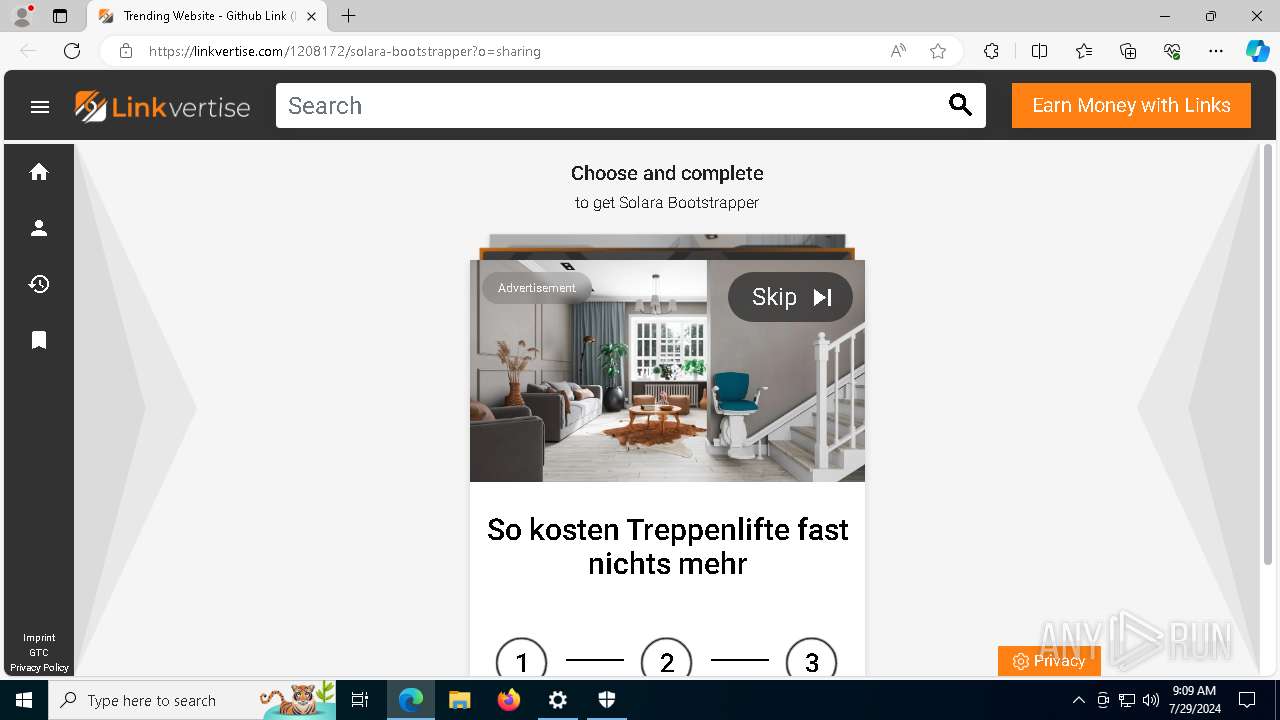 Analysis https://linkvertise.com/1208172/solara-bootstrapper?o=sharing Malicious activity ...