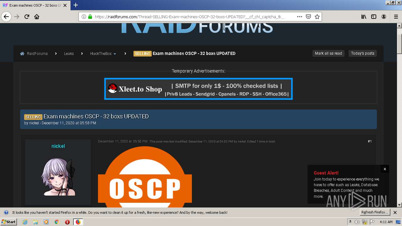 Malware analysis https://raidforums.com/Thread-SELLING-Exam-machines-OSCP-32-boxs-UPDATED ...