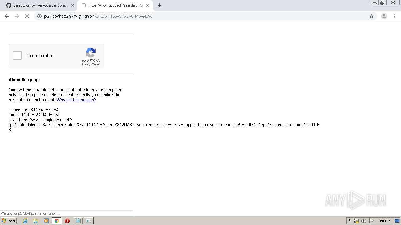 Malware analysis https://github.com/ytisf/theZoo/blob/master/malwares/Binaries/Ransomware.Cerber ...