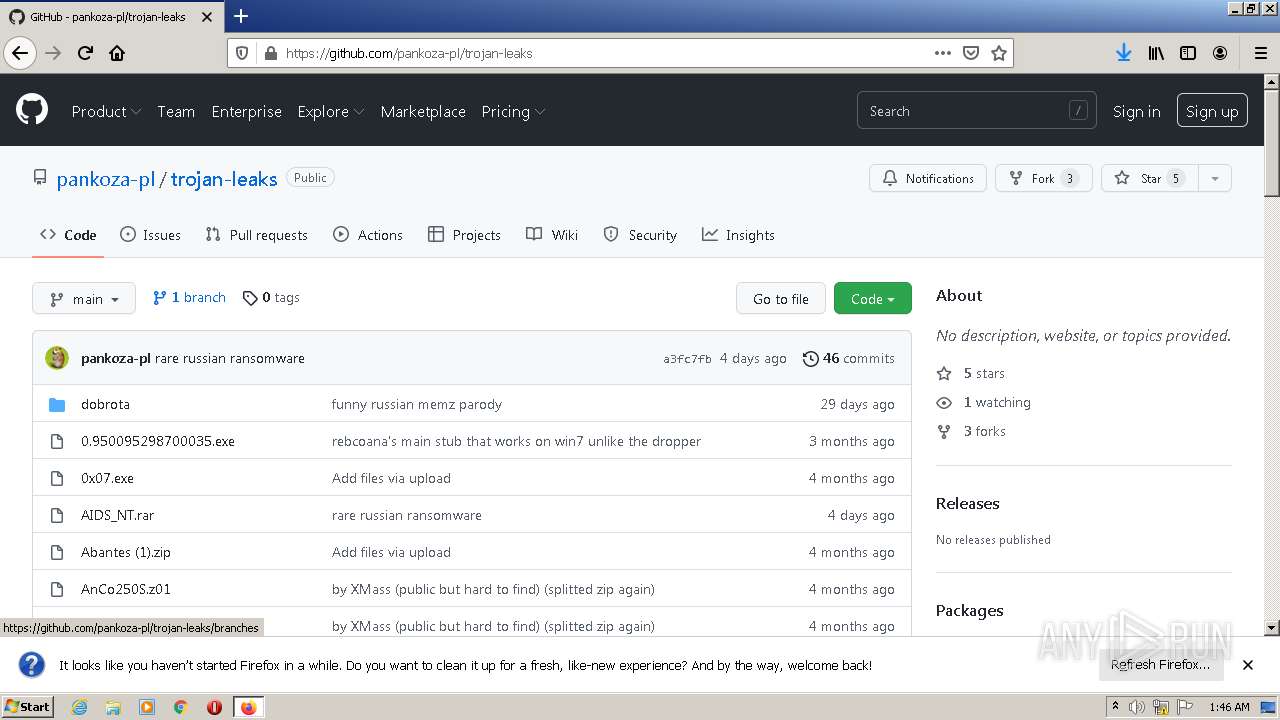 Malware analysis https://github.com/pankoza-pl/trojan-leaks Malicious activity | ANY.RUN ...