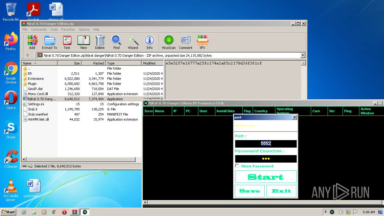 Malware analysis Njrat 0.7d Danger Editon.zip Malicious activity | ANY ...
