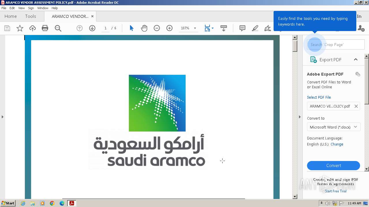 Malware analysis ARAMCO VENDOR ASSESSMENT POLICY.pdf Malicious activity ...