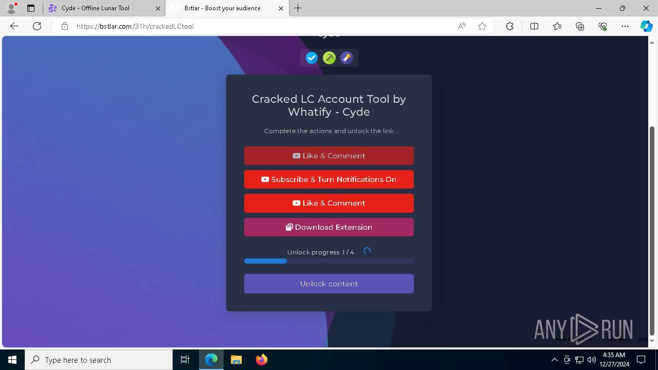 Malware analysis https://cyde.xyz/offline-lunar-tool Malicious activity | ANY.RUN - Malware ...