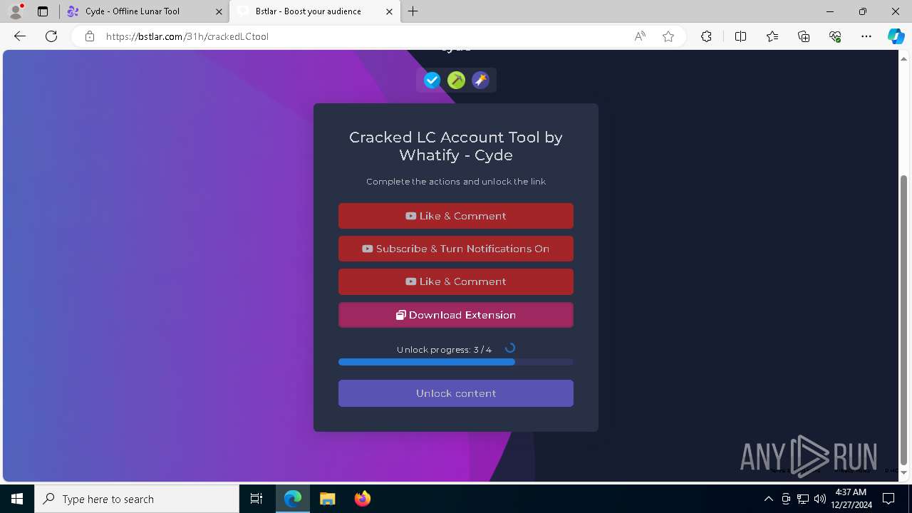Malware analysis https://cyde.xyz/offline-lunar-tool Malicious activity ...