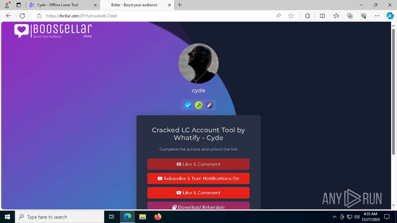 Malware analysis https://cyde.xyz/offline-lunar-tool Malicious activity ...